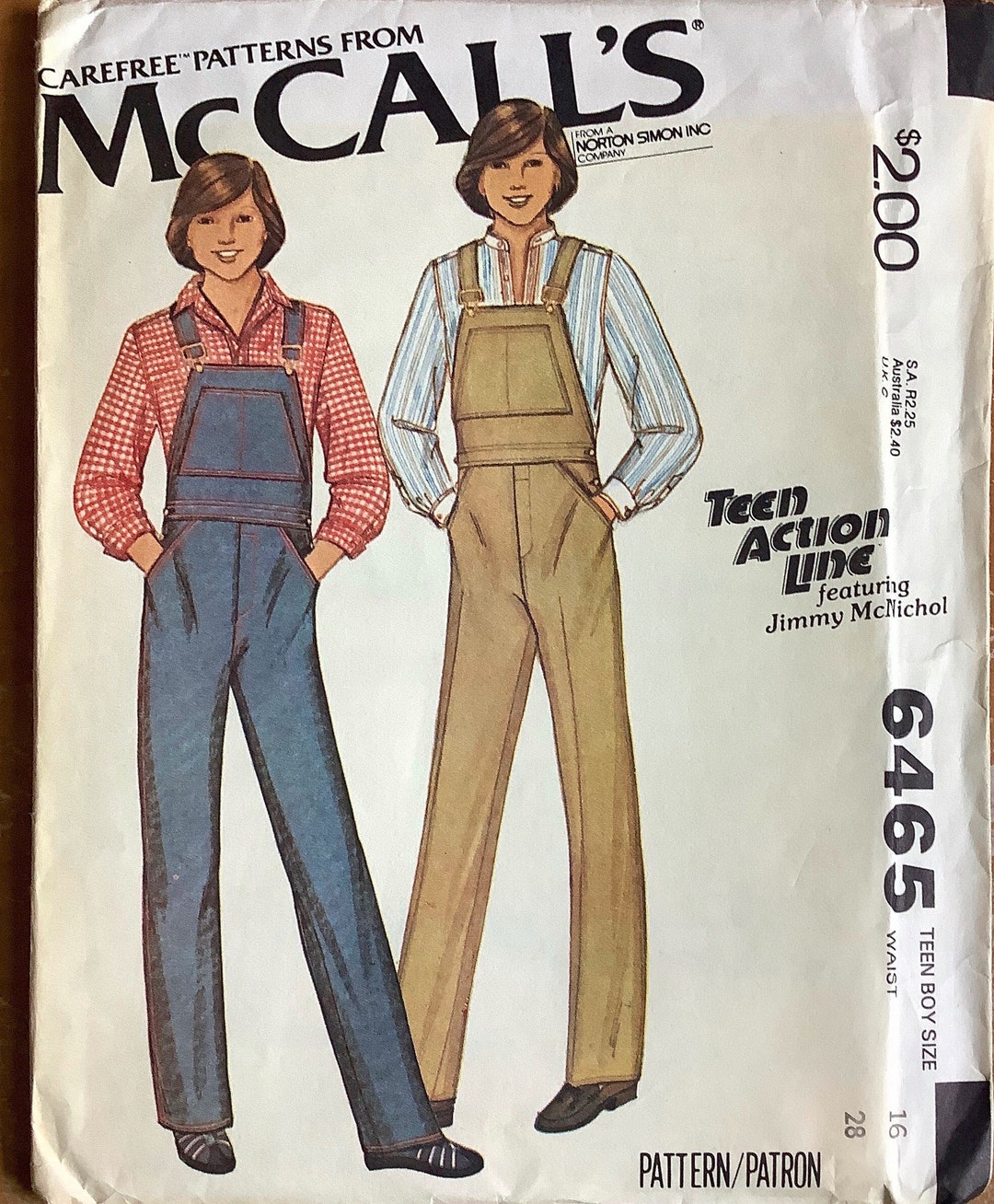Mccalls 6465 1970s Bib Overalls Pattern Patch Pocket Shoulder Straps ...