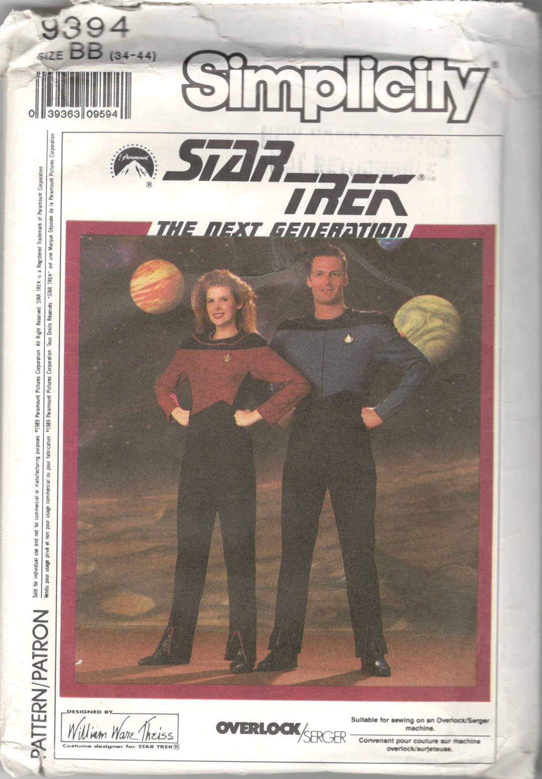 The Next Generation Star Trek Costume Pattern Simplicity 9394 1980s TNG ...