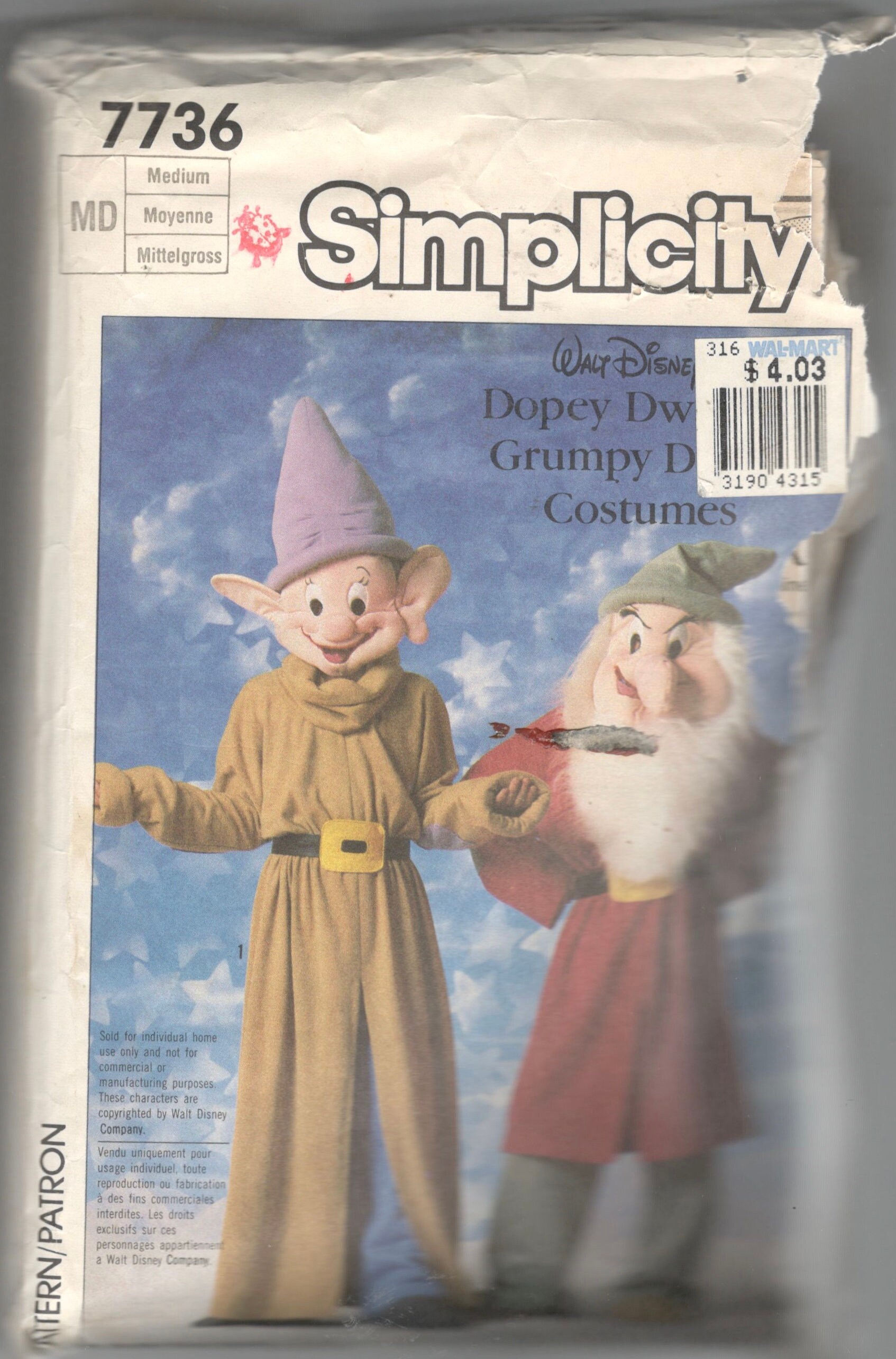Simplicity 7736 1980s Mens Womens Dwarf Costume Pattern DOPEY GRUMPY ...
