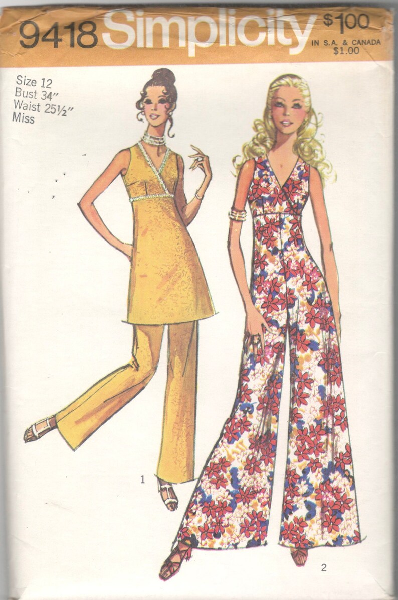Simplicity 9418 1970s Misses Glamorous V Neck Palazzo Jumpsuit - Etsy