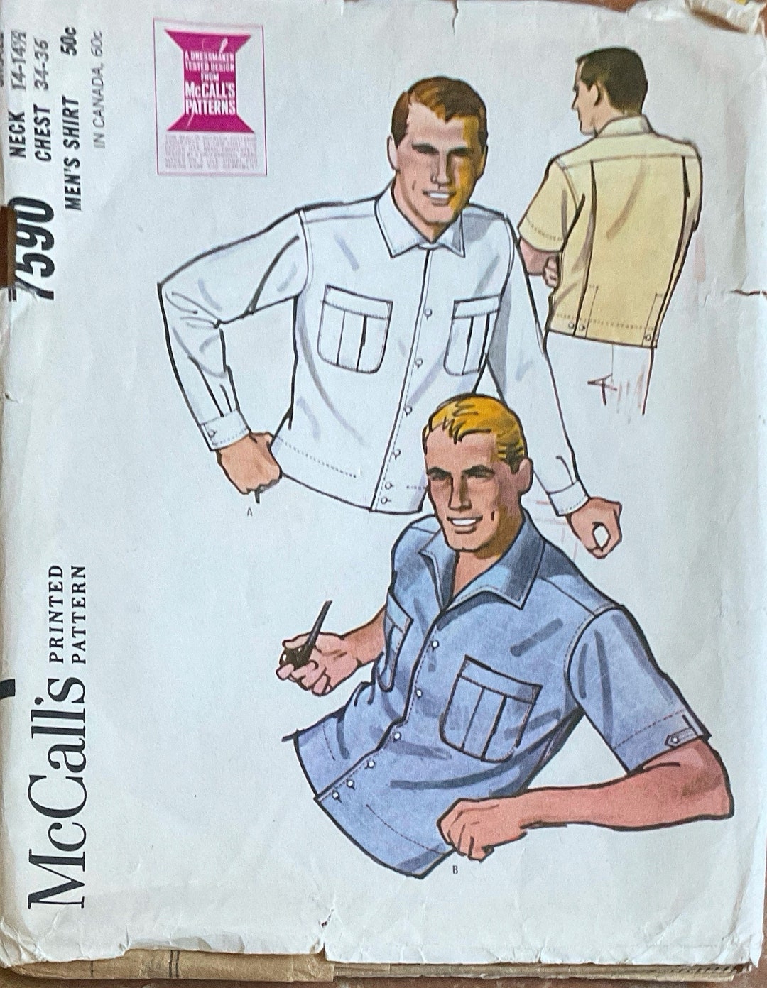 Mccalls 7590 1960s Cocoa Beach or Safari Shirt Pattern Back Pleated ...