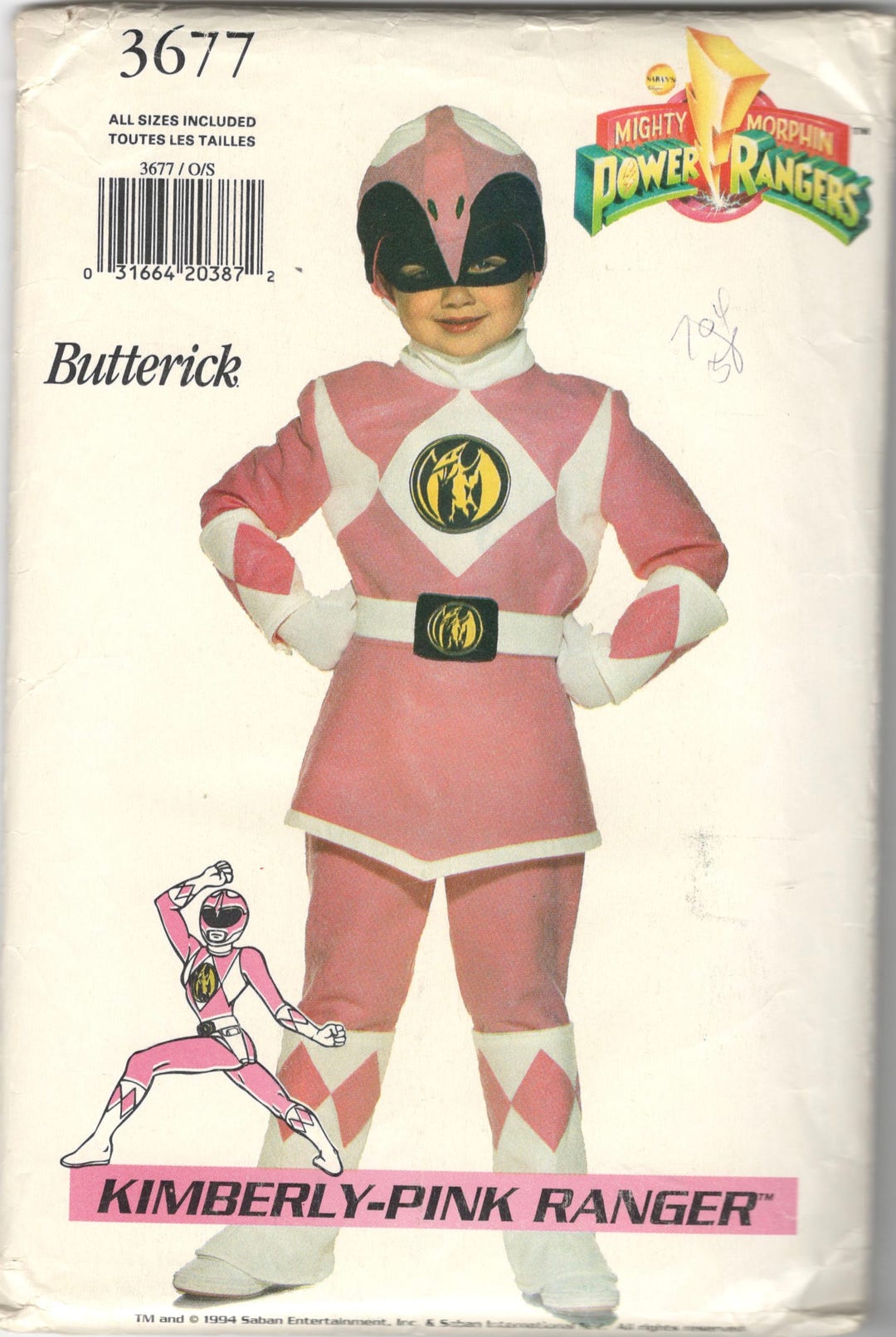 Butterick 3677 Kimberly Pink Ranger Mighty Morphin Costume Pattern ...