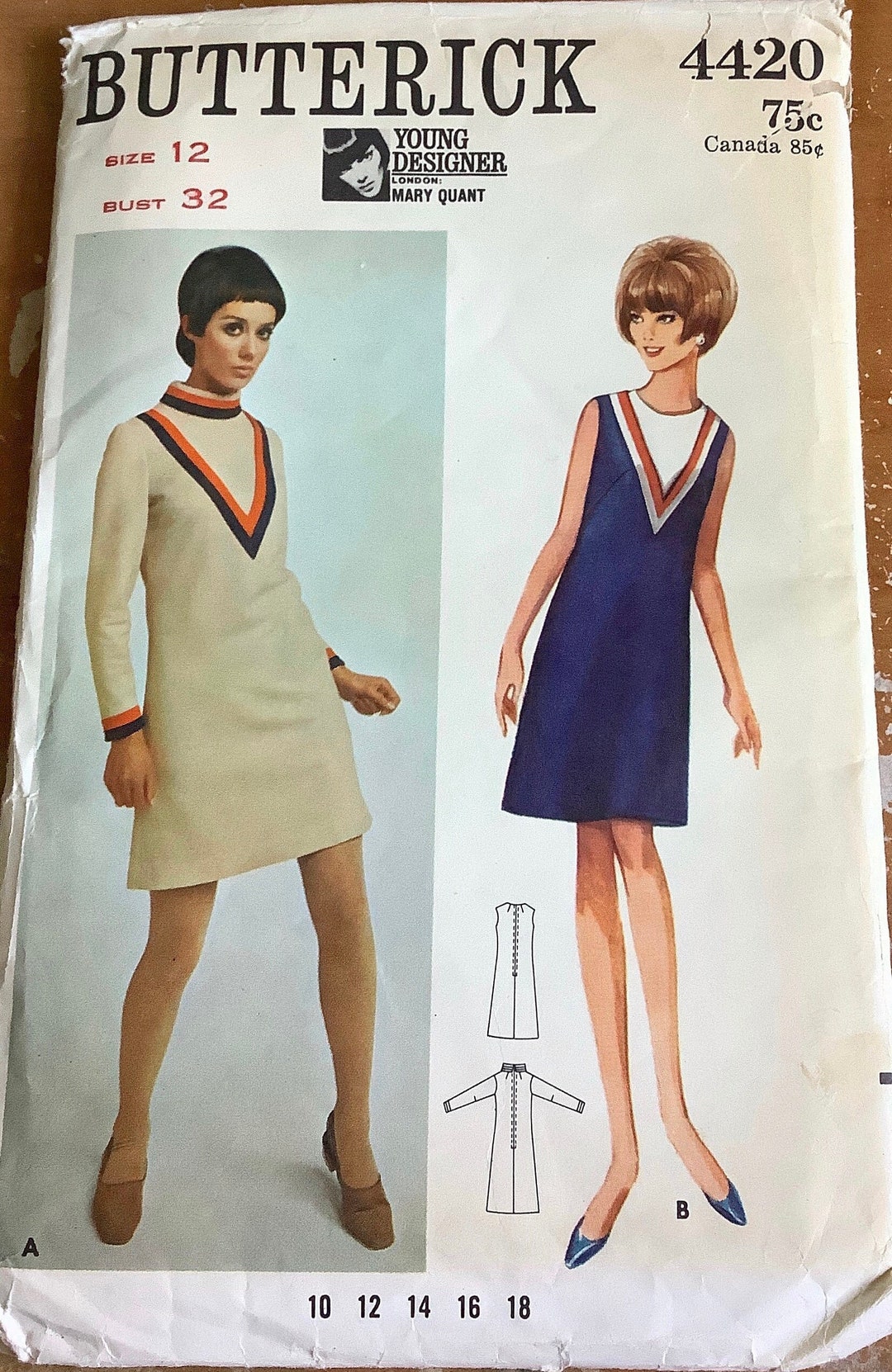 1960s Butterick 4420 Mod Slight A Line Dress Pattern Collar Options V ...