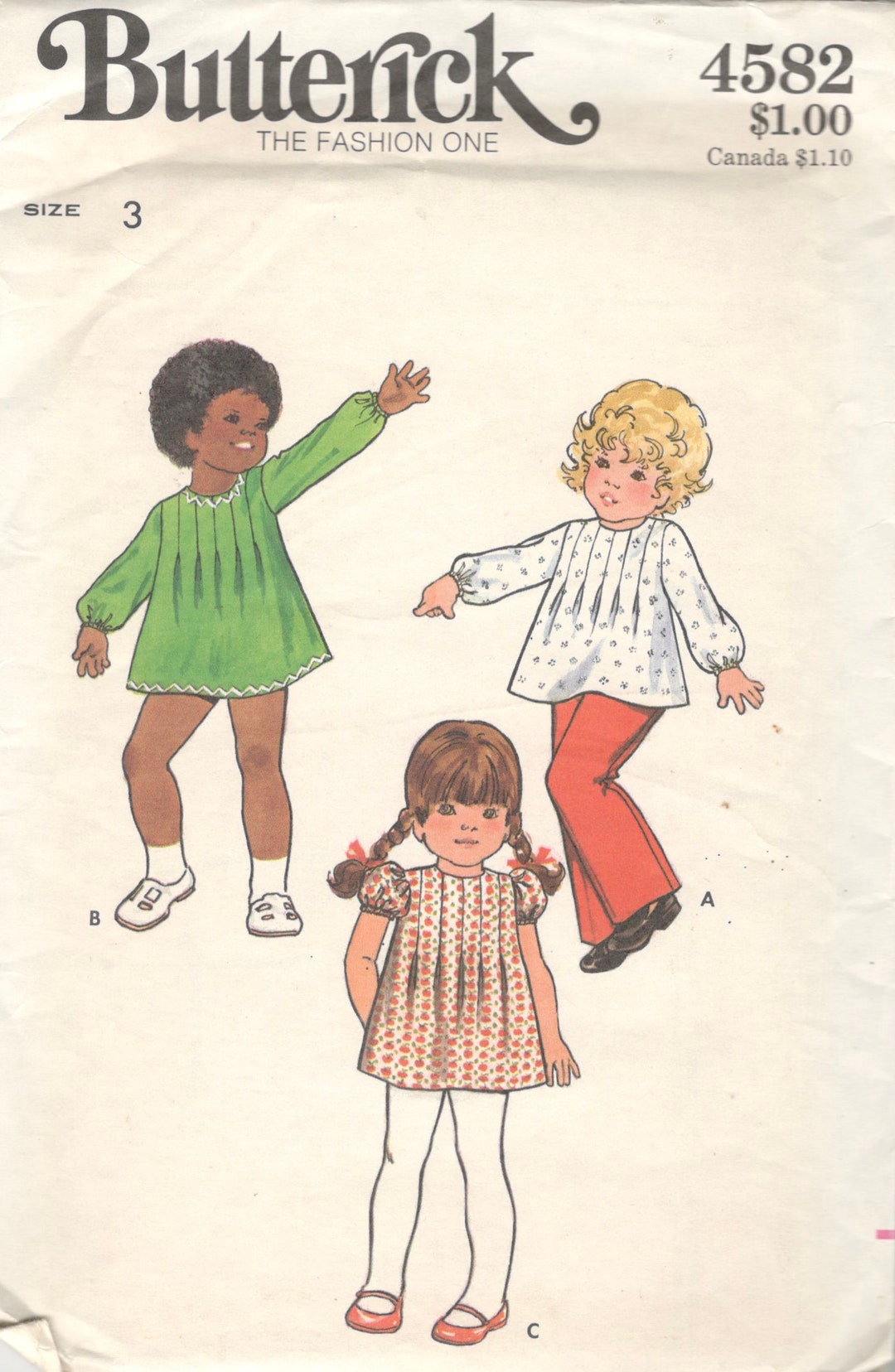 Butterick 4582 1070s Toddlers Tucked Dress Top and Pants Pattern Girls ...