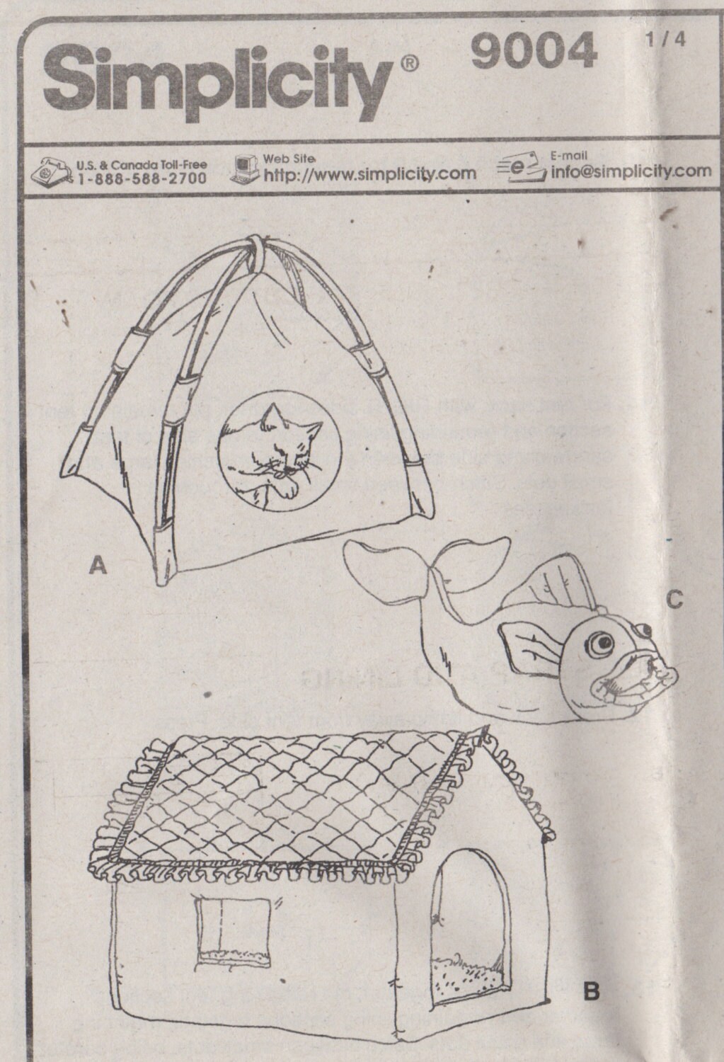 Simplicity 9004 Cat Bed Sewing Pattern 3 Designs Tent Bed | Etsy