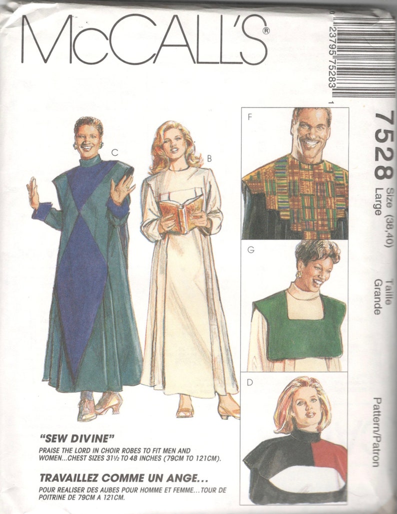 McCalls 7528 Sew Divine Choir Robes Pattern 5 Collar Options | Etsy