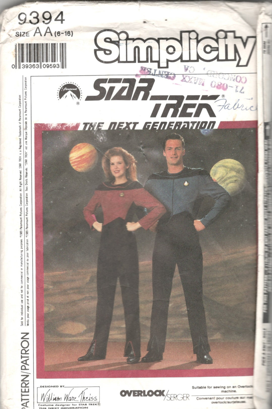 Simplicity 9394 1980s Misses Star Trek Uniform Pattern TNG Pattern ...