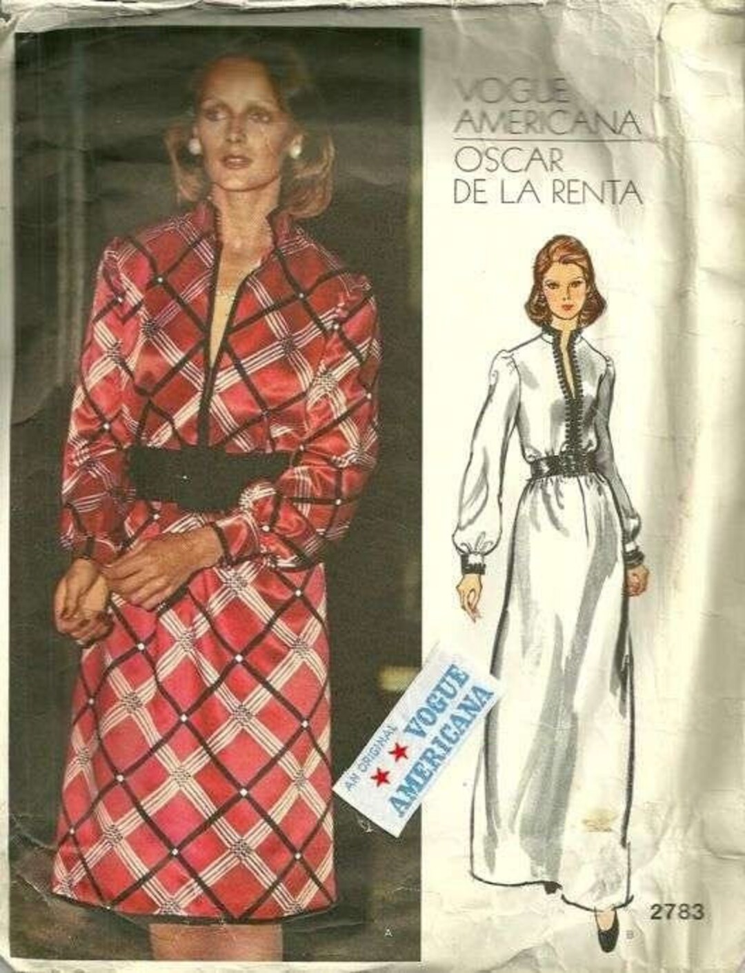 Vogue 2783 1970s Oscar De La Renta Plunging Neckline Mandarin Collar ...