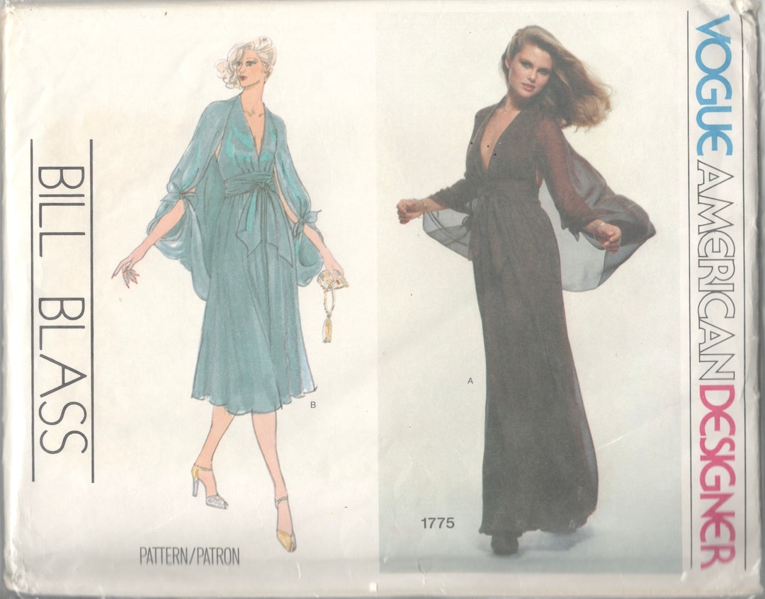Vogue 1775 1970s Misses Halter Evening Dress Pattern Deep V Neck Cape ...