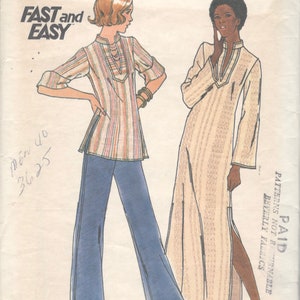 Butterick 3624 1970s Misses V Neck Pullover Caftan and Top Pattern Fast ...