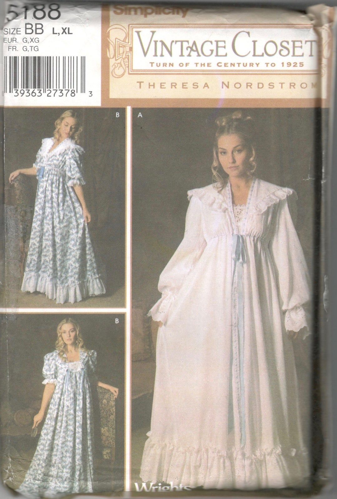 Simplicity 5188 UNCUT Womens Nightgown Robe Pattern Victorian Turn of ...