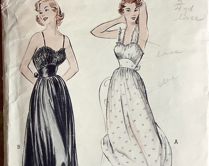 Butterick 6415 1950s Misses Nightgown Pattern Fitted Midriff Shaped ...