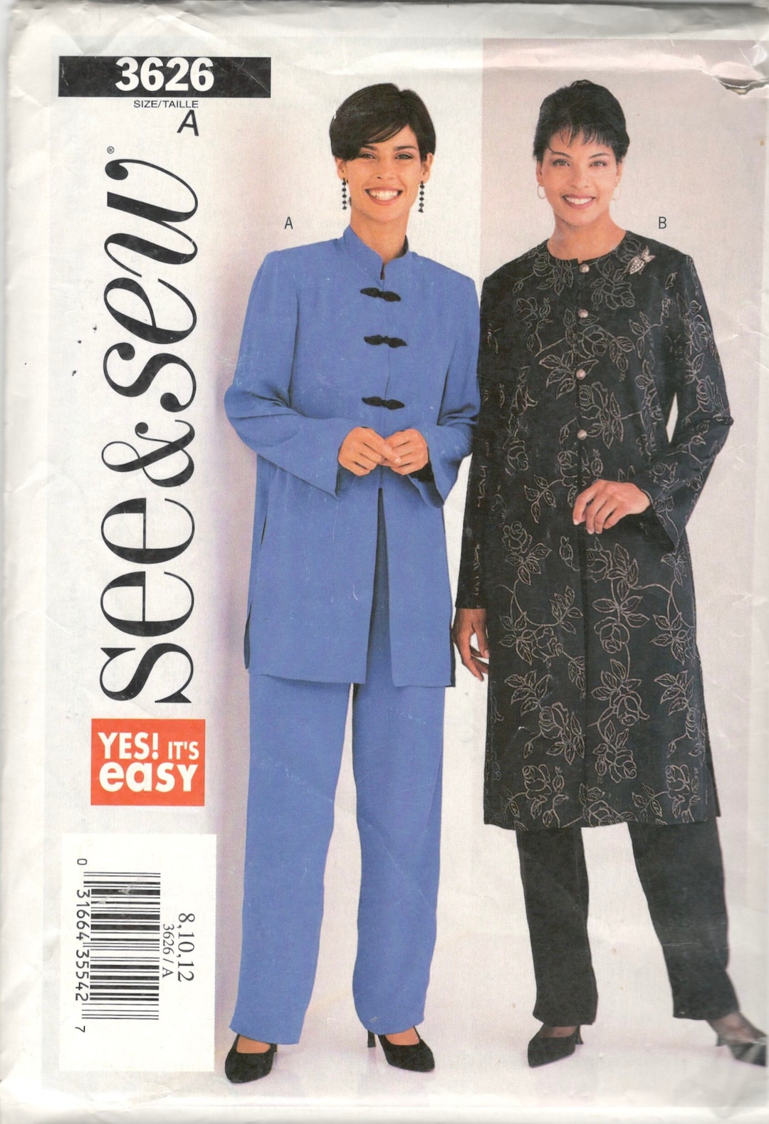 Butterick 3626 Misses Oriental Style Tunic and Straight Leg Pants ...