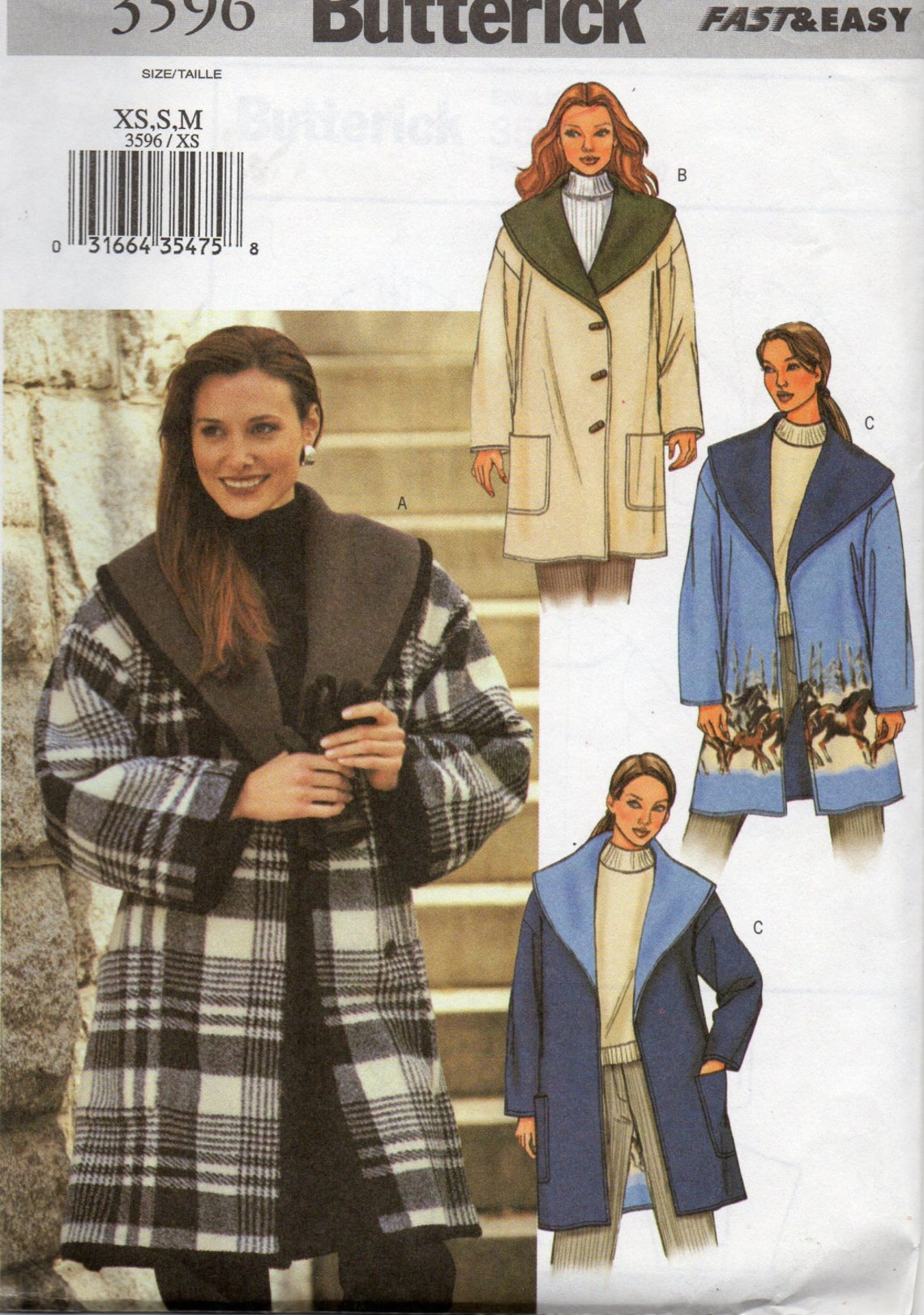 Butterick 3596 Misses REVERSIBLE Coat Jacket Pattern Easy | Etsy