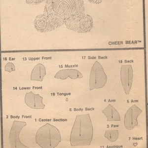 Butterick 6230 303 1980s CHEER BEAR Care Bear Pattern Vintage Stuffed ...