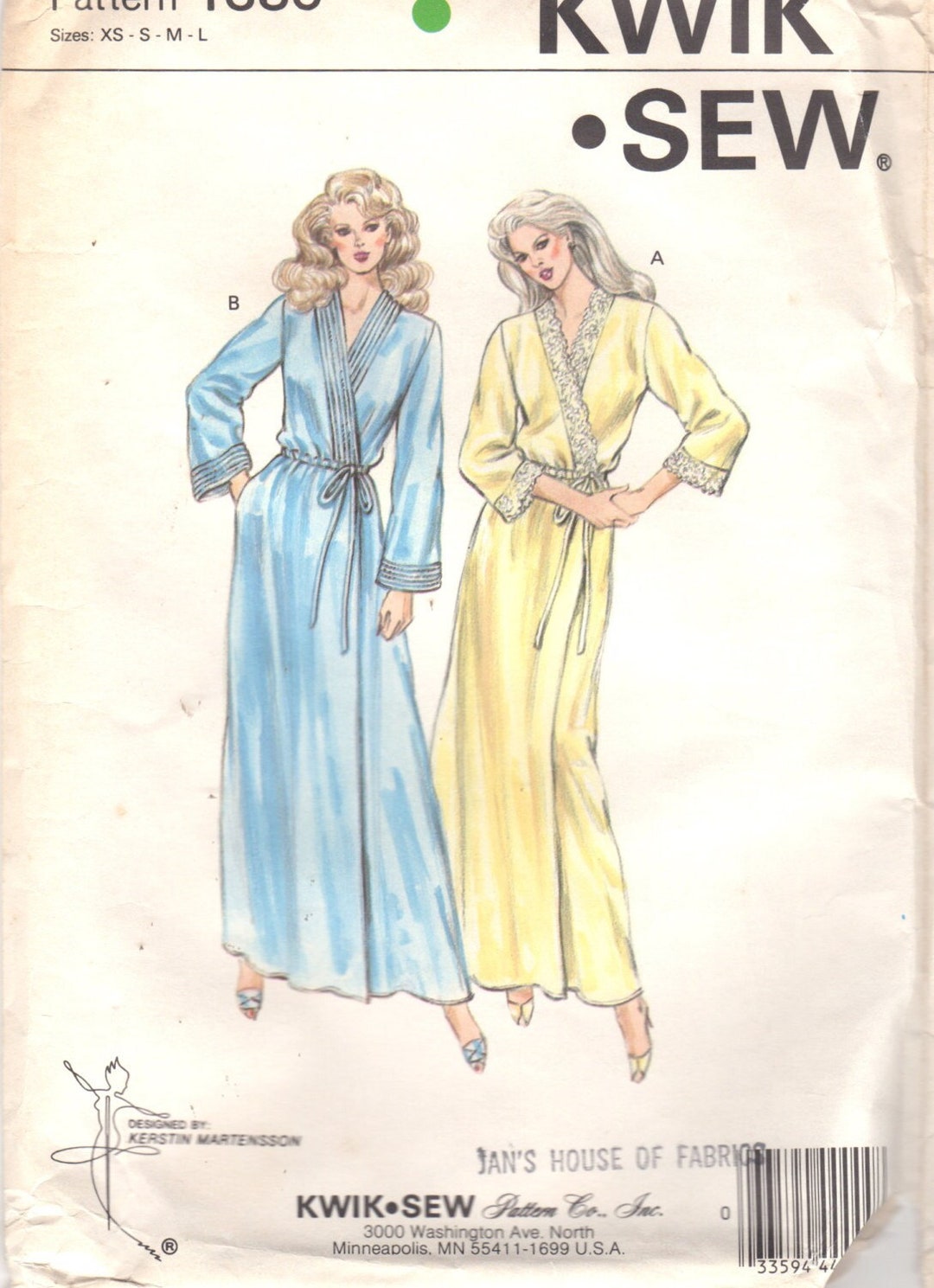 Kwik Sew 1385 1980s Misses V Neck Wrap Robe Pattern Elastic Waist Lace ...