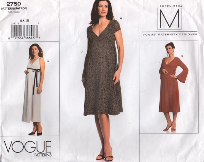 Vogue 2750 Designer Empire Waist Maternity Wrap Dress Pattern - Etsy