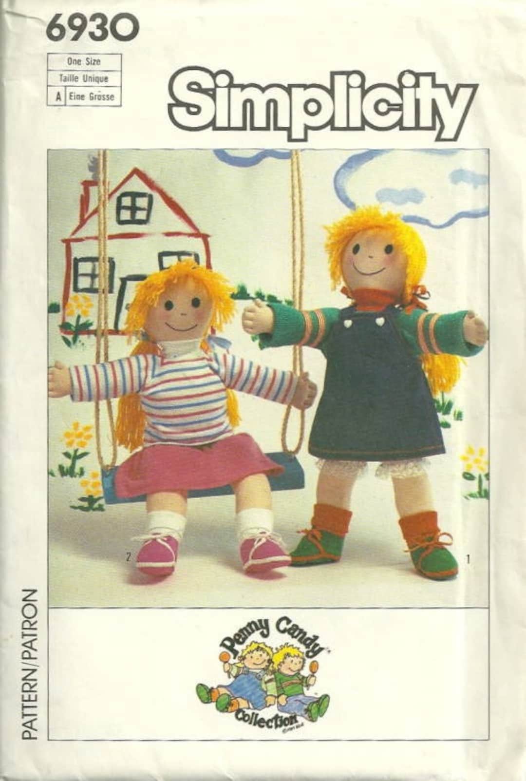Simplicity 6930 1980s Rag Doll and Doll Clothes Pattern 21 Inch Soft ...