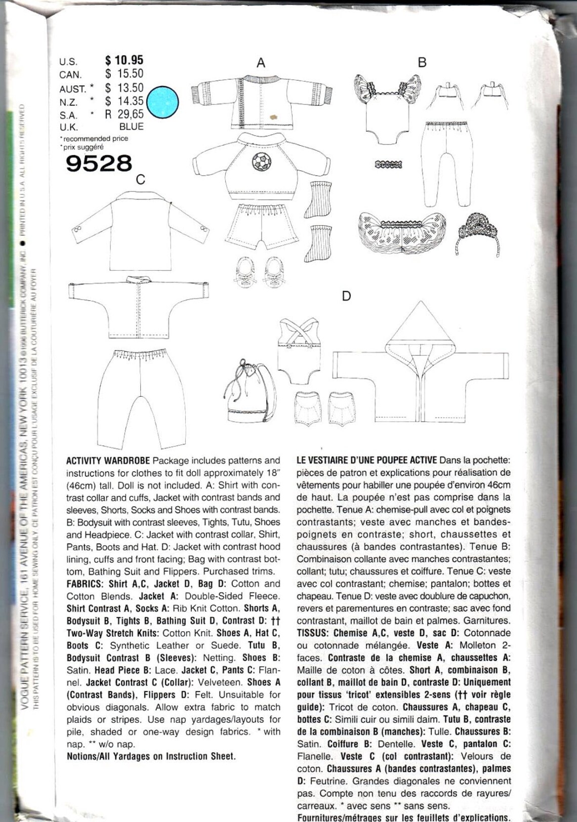 Vogue 9528 Sewing Pattern for Doll Clothes 18" Dolls Linda Carr Costume ...
