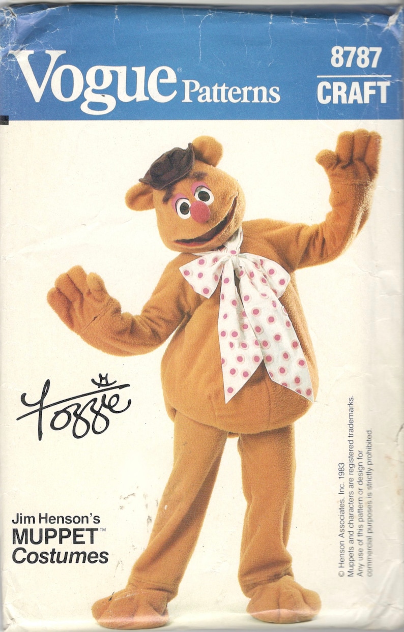 Vogue 8787 Fozzie Bear Muppet Costume Pattern Toddlers Boys Girls ...