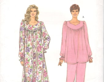 Simplicity 9928 1990s Misses Pullover Nightgown and Robe Pattern Womens ...