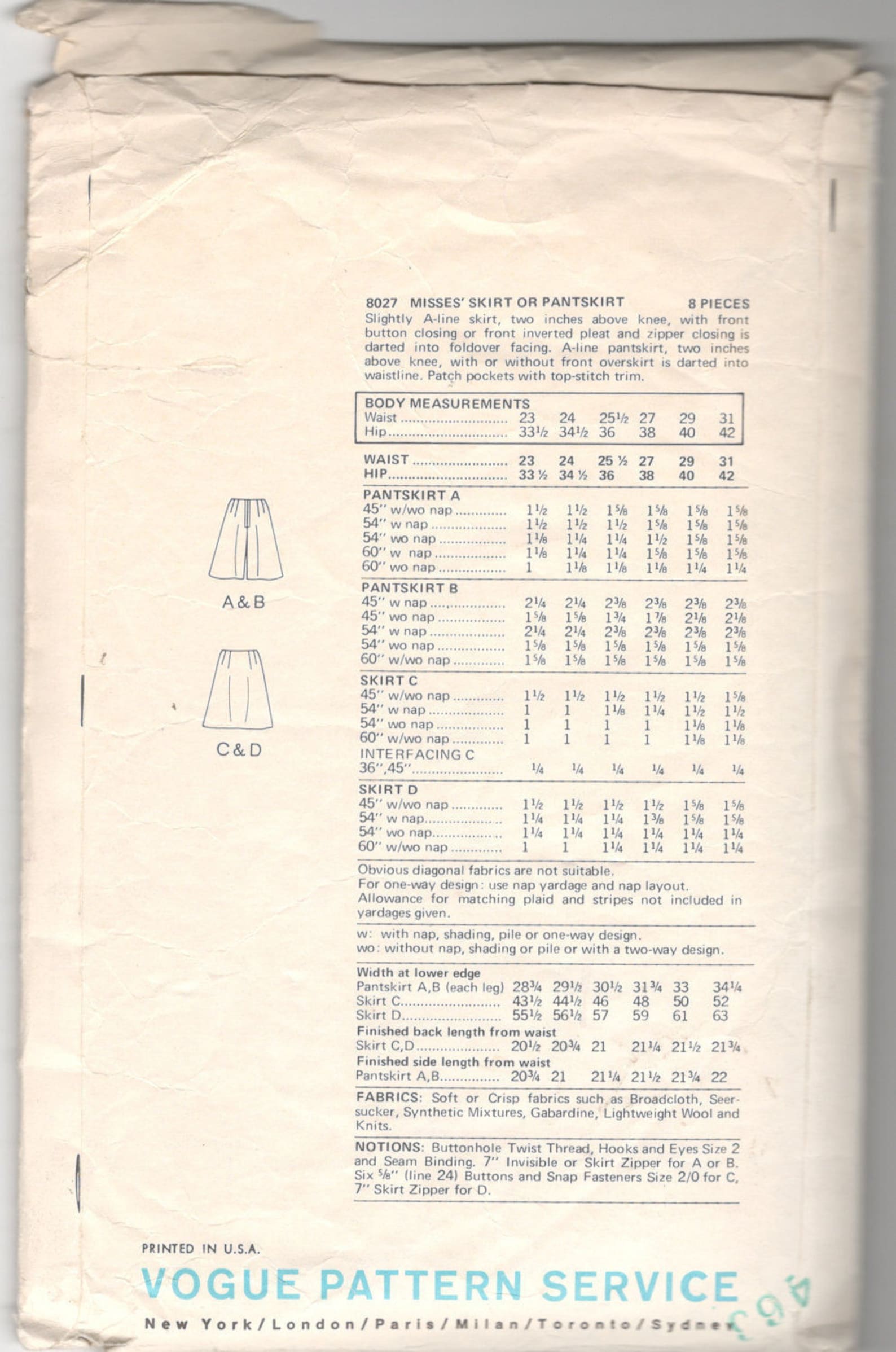 1960s Vogue 8027 Misses Sporty A Line Skirt Pantskirt Pattern Golf ...