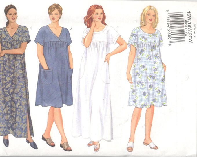 Butterick 6601 Caftan Dress Muu Muu Pattern Pullover Scoop or V Neck ...