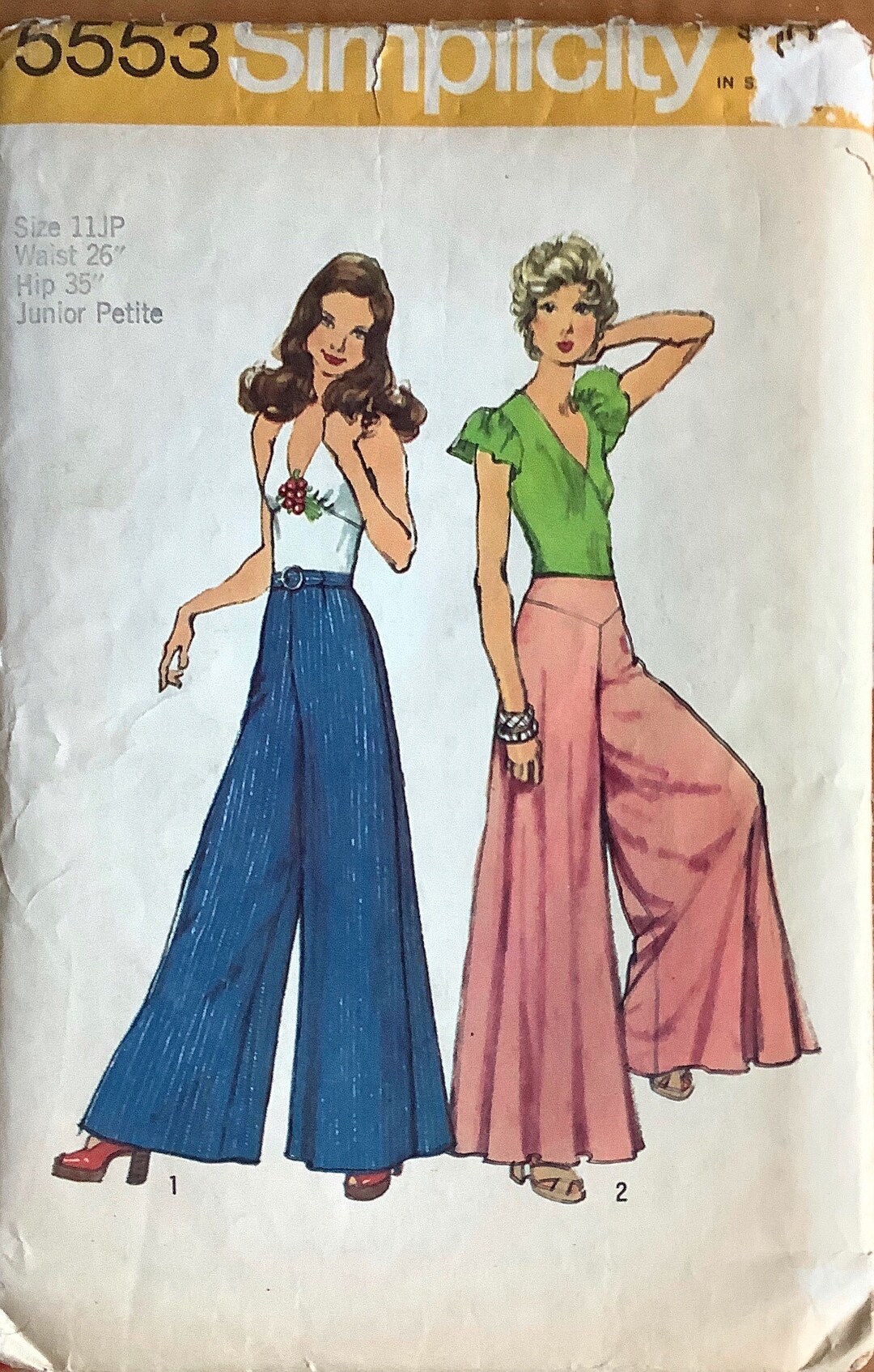 1970s Simplicity 5553 Junior Petite Wide Leg Pants Pattern High Waist ...