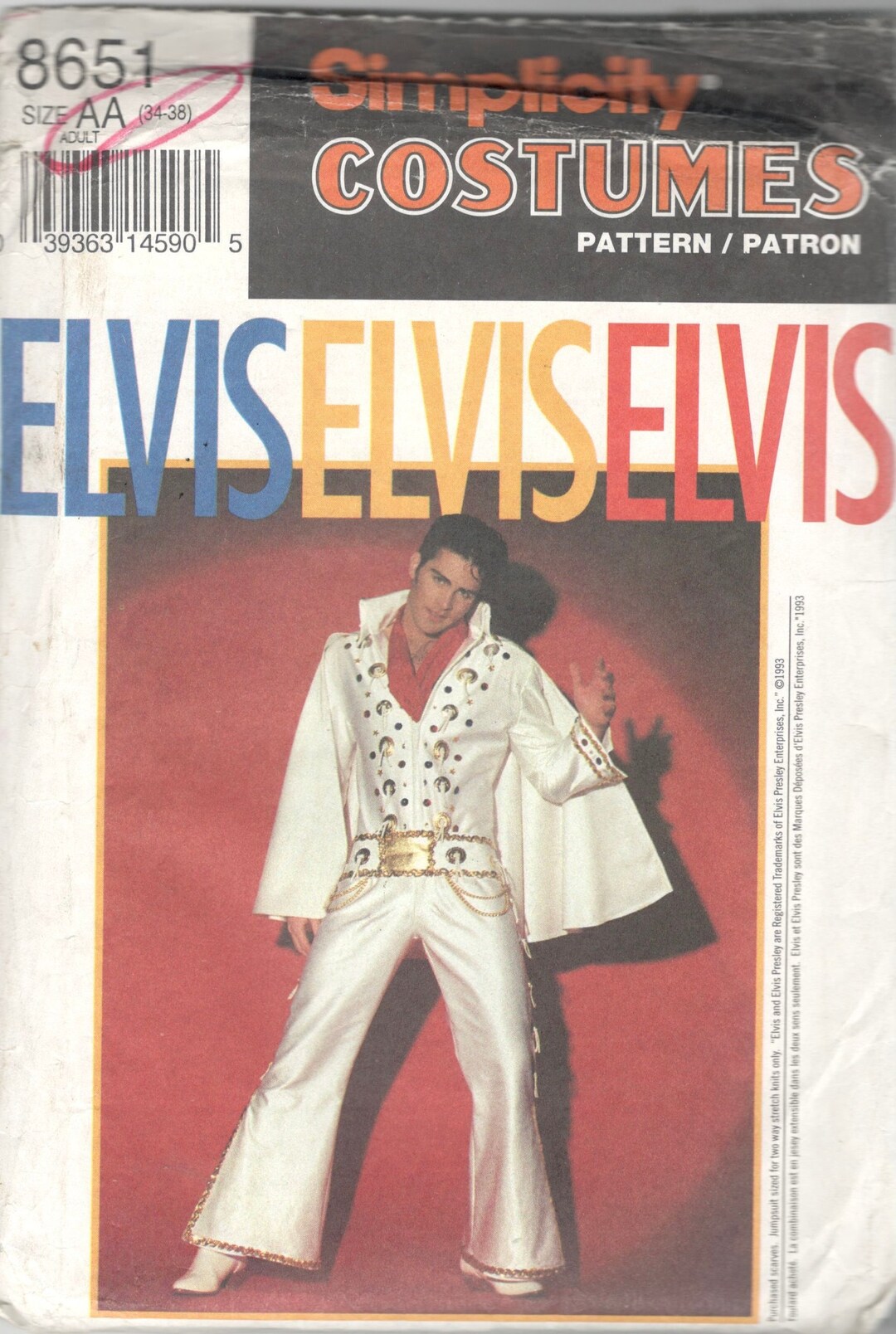 Simplicity 8651 Elvis Costume Pattern Las Vegas Disco Zip Front ...