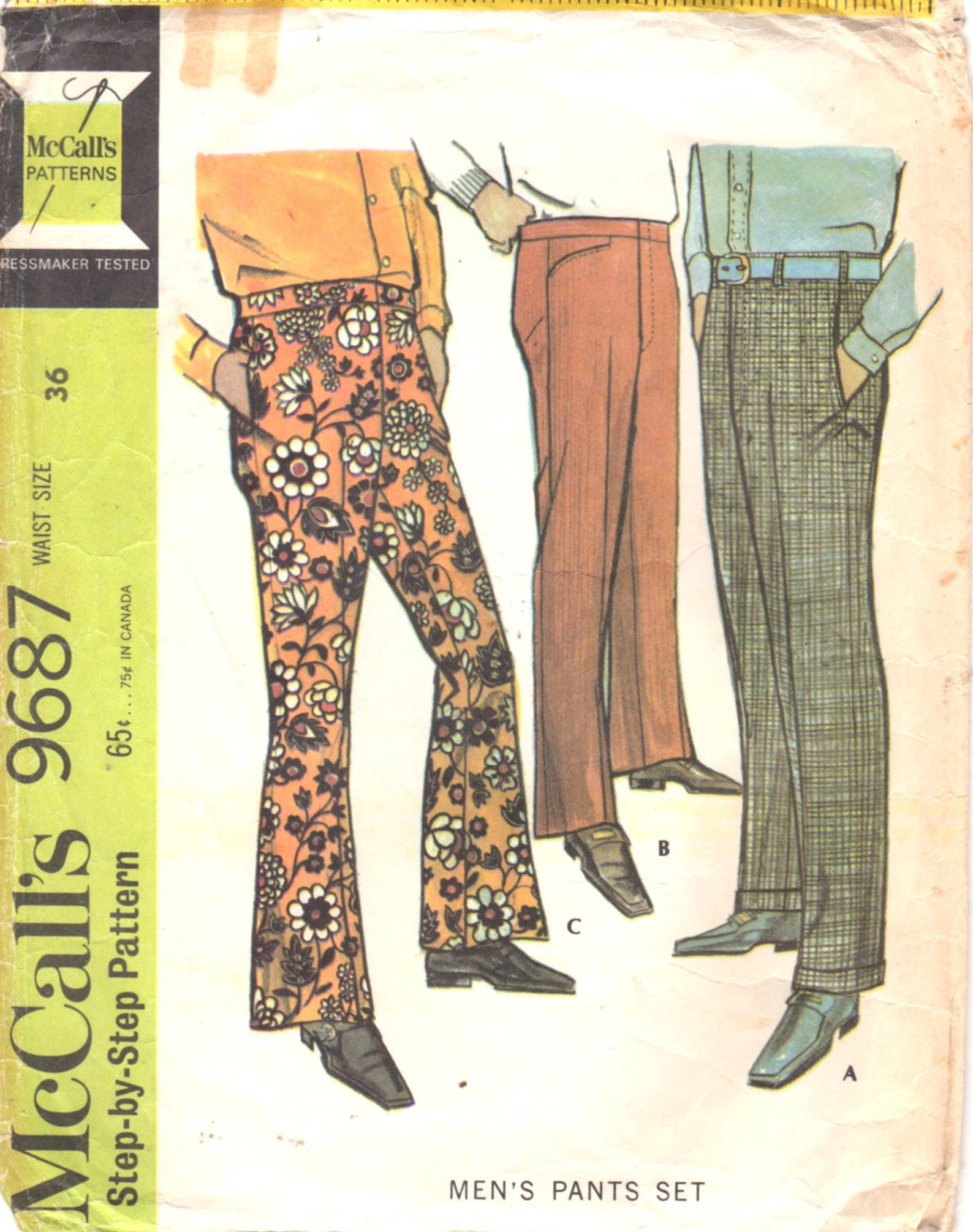 Mccalls 9687 1960s Mens Pants Pattern Bell Bottoms Cuffed and Straight ...