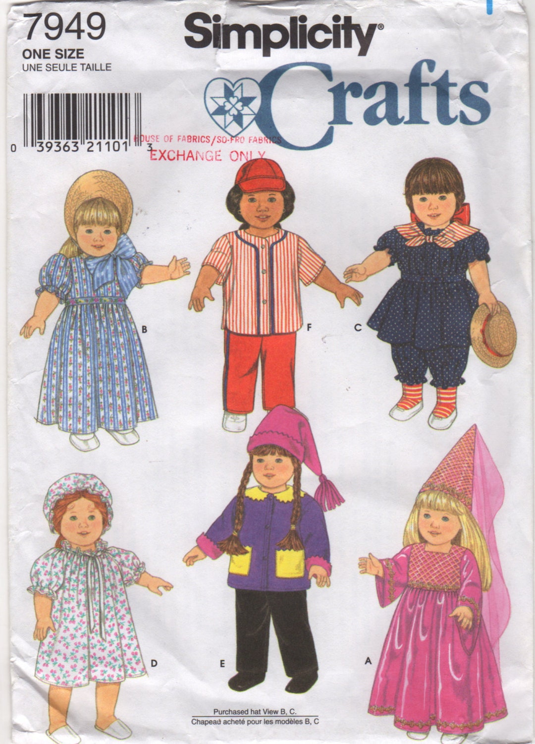 Simplicity 7949 1990s American Girl Doll Clothes Pattern for 18 Inch ...