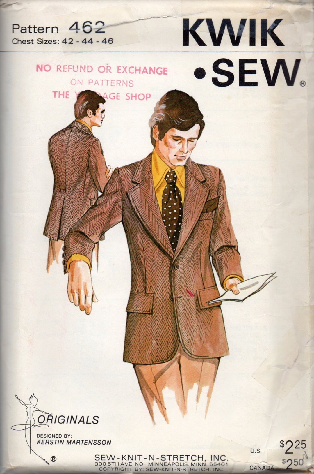 Kwik Sew 462 or 461 1970s Sport Coat Pattern for Knits Inside Pocket ...