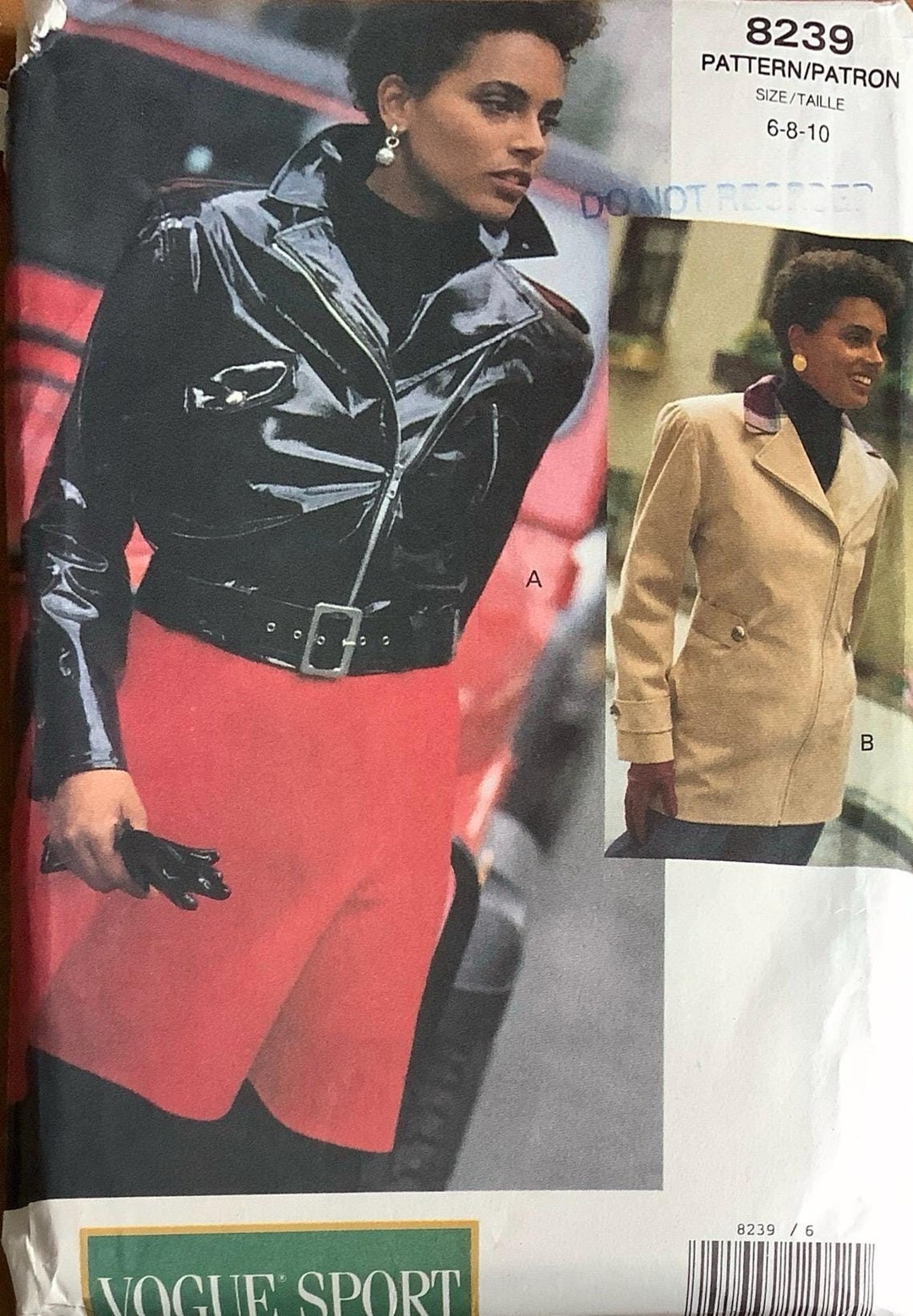 Vogue 8239 Zip Front Jacket Pattern 2 Lengths Short Biker Style and ...
