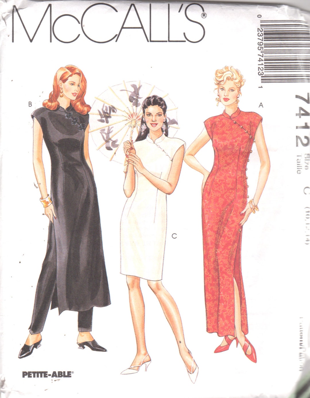 Mccalls 7412 Asian Influenced Cheongsam Dress in 3 Lengths Tapered Pants Chinese Style Womens ...