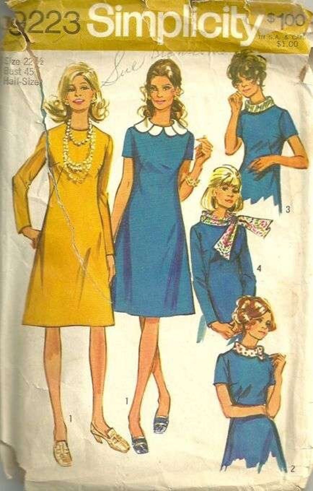 Simplicity 9223 1970s Misses Half Size Dress Pattern Scarf and ...