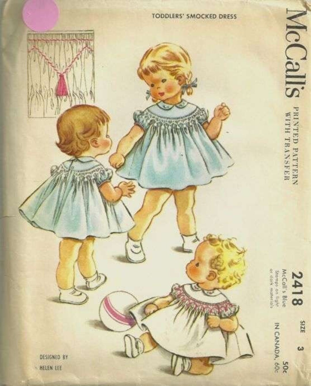 Mccalls 2418 1960s Toddlers Smocked Dress Pattern Helen Lee Childs ...