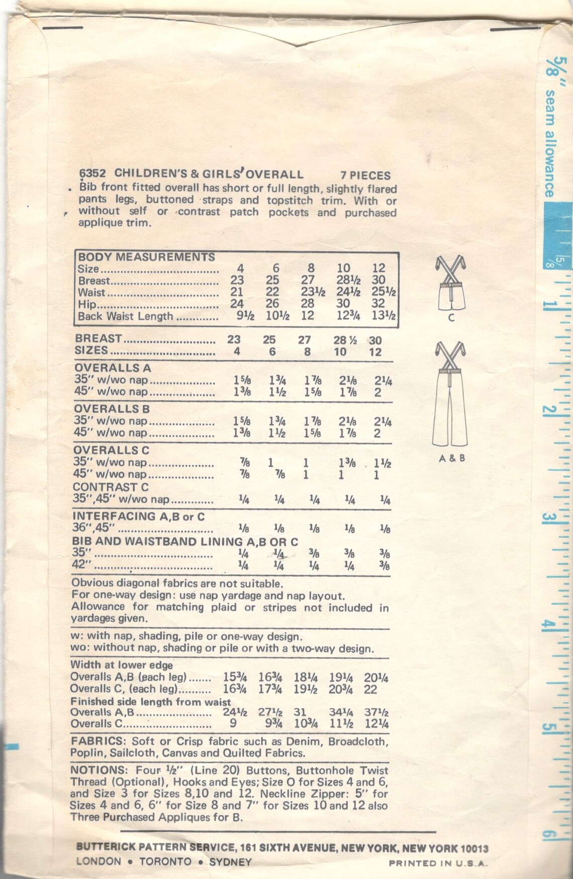 Butterick 6352 1970s Childs Bibbed Overalls and Romper Pattern - Etsy