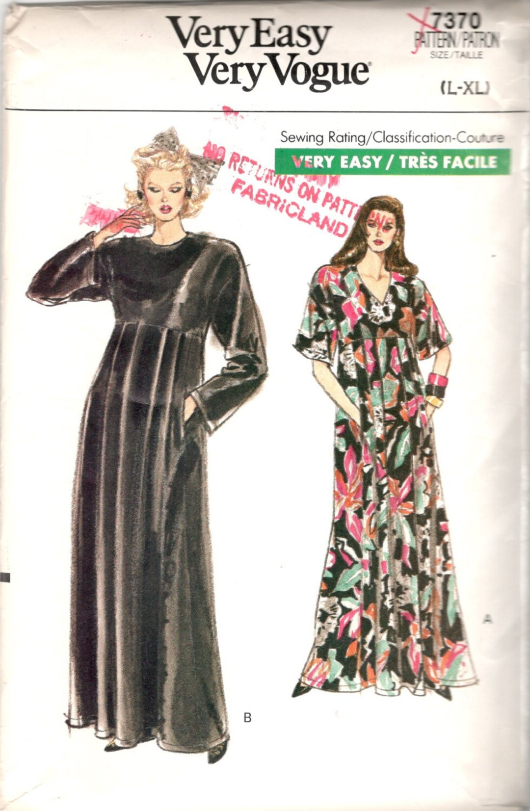 Vogue 7370 1980s Misses High Waist CAFTAN Pattern V Jewel Neck Womens ...