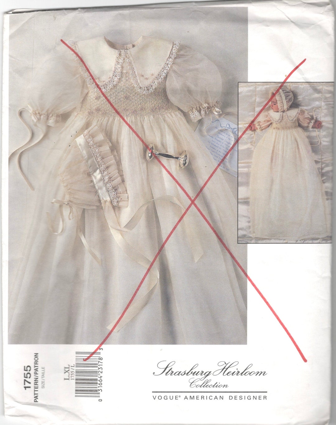 Vogue 1755 Infants Smocked Christening Gown and Bonnet Pattern Sewing ...