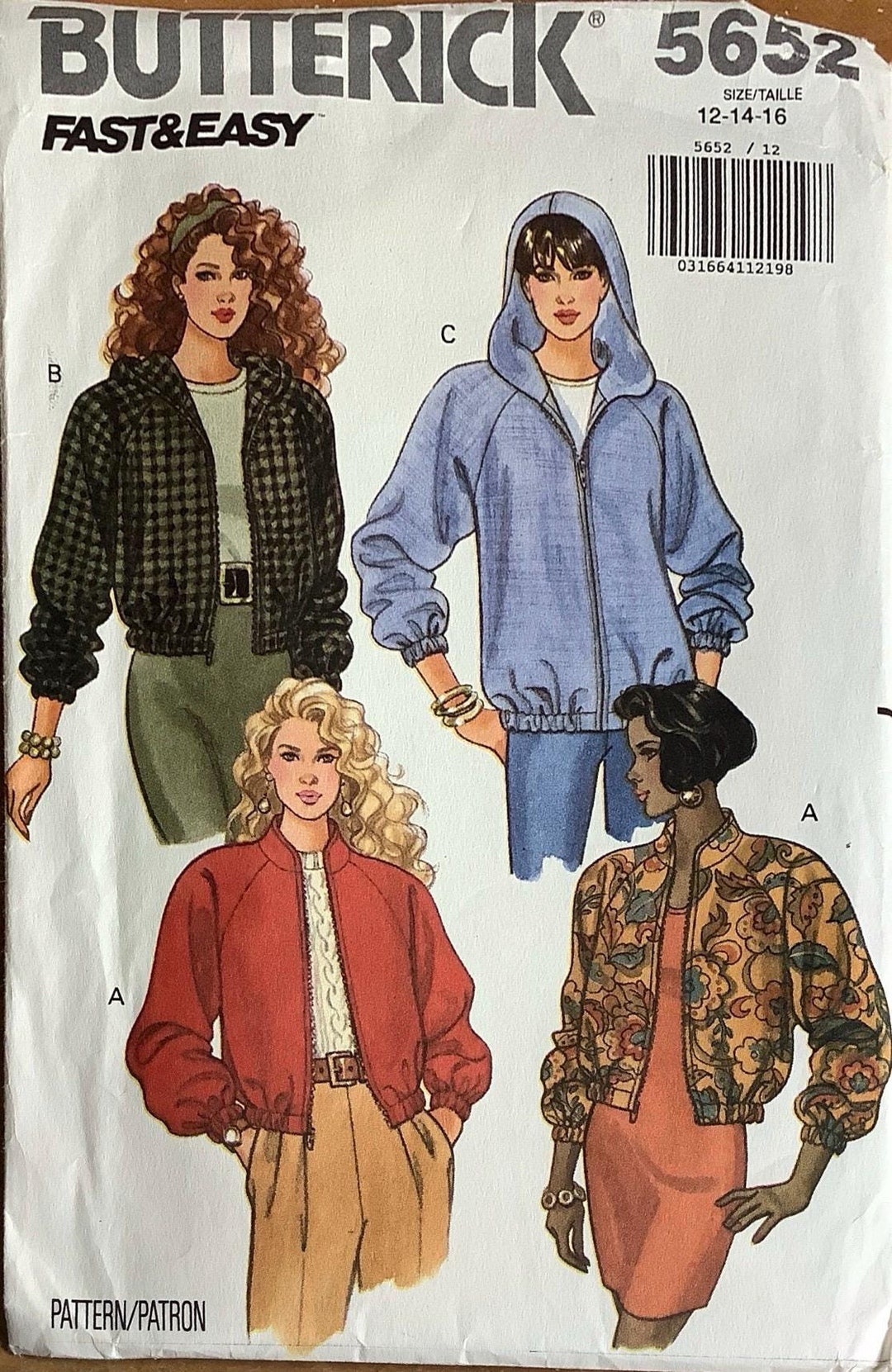 Butterick 5652 Misses Zip Front Bomber Jacket Pattern Hood Option 2 ...