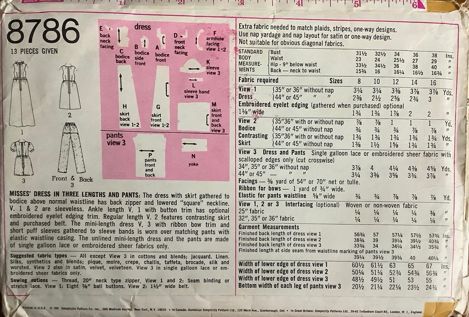 1970s Simplicity 8786 Day Evening Dress and Pants Pattern Square Neck ...