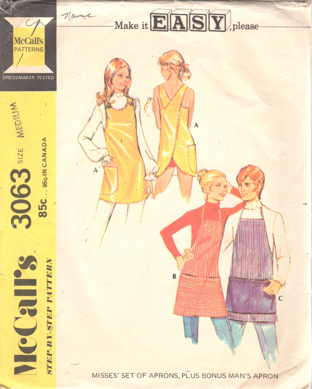 Mccalls 3063 1970s Misses APRON Pattern Potters Apron Easy Criss Cross ...