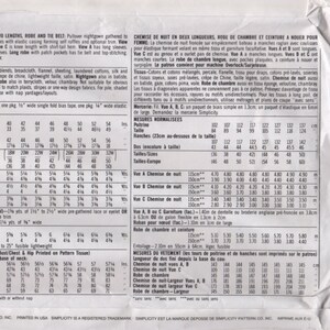 Simplicity 8780 Womens Robe Nightgown 2 Lengths Pattern Plus Size EZ ...