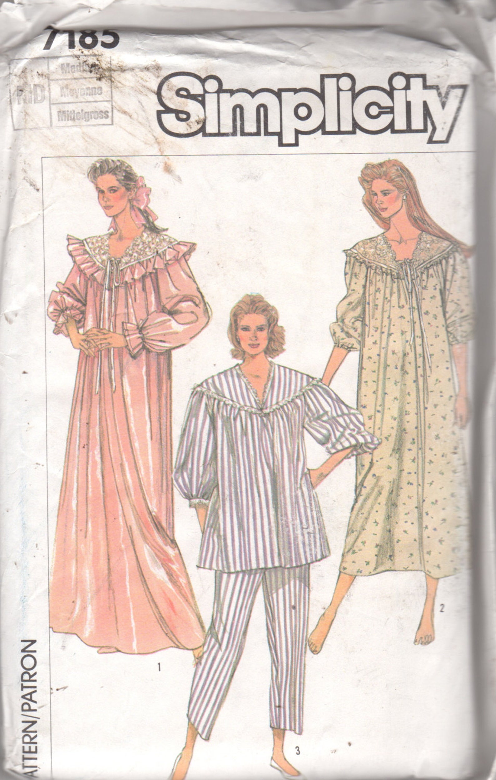 Simplicity 7185 1980s Misses Pajamas Romantic NIGHTGOWN Pattern Womens ...