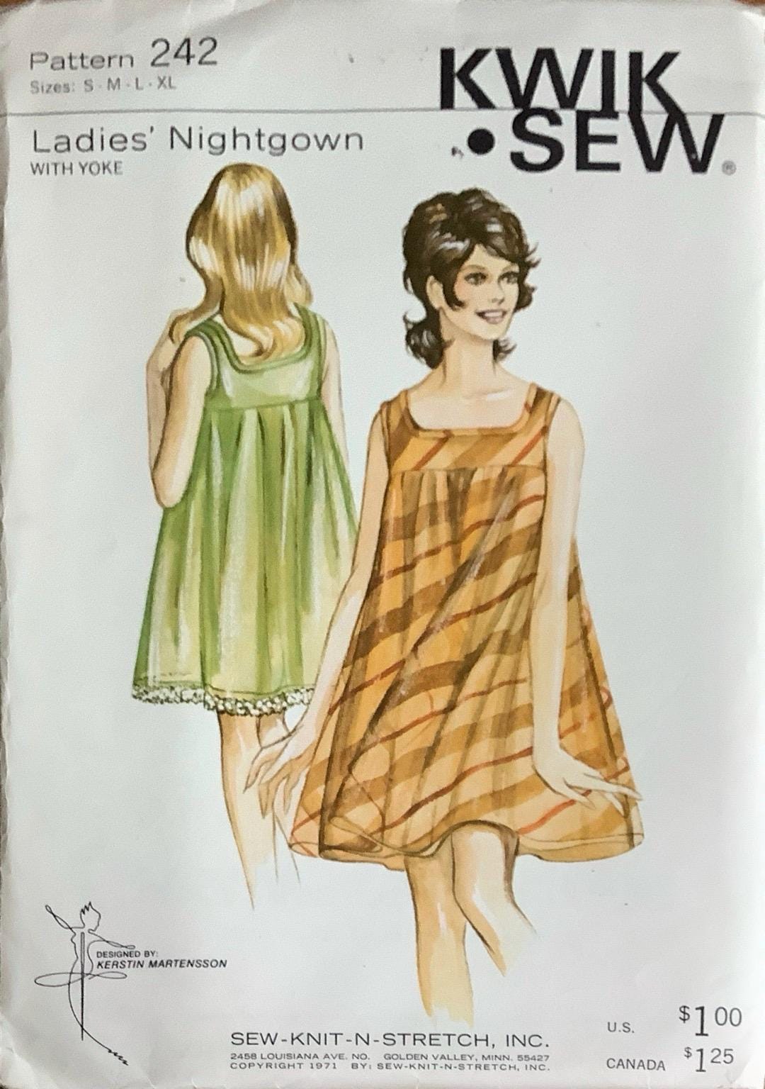 Kwik Sew 242 1970s Misses Square Neckline Sleeveless Nightgown Pattern ...