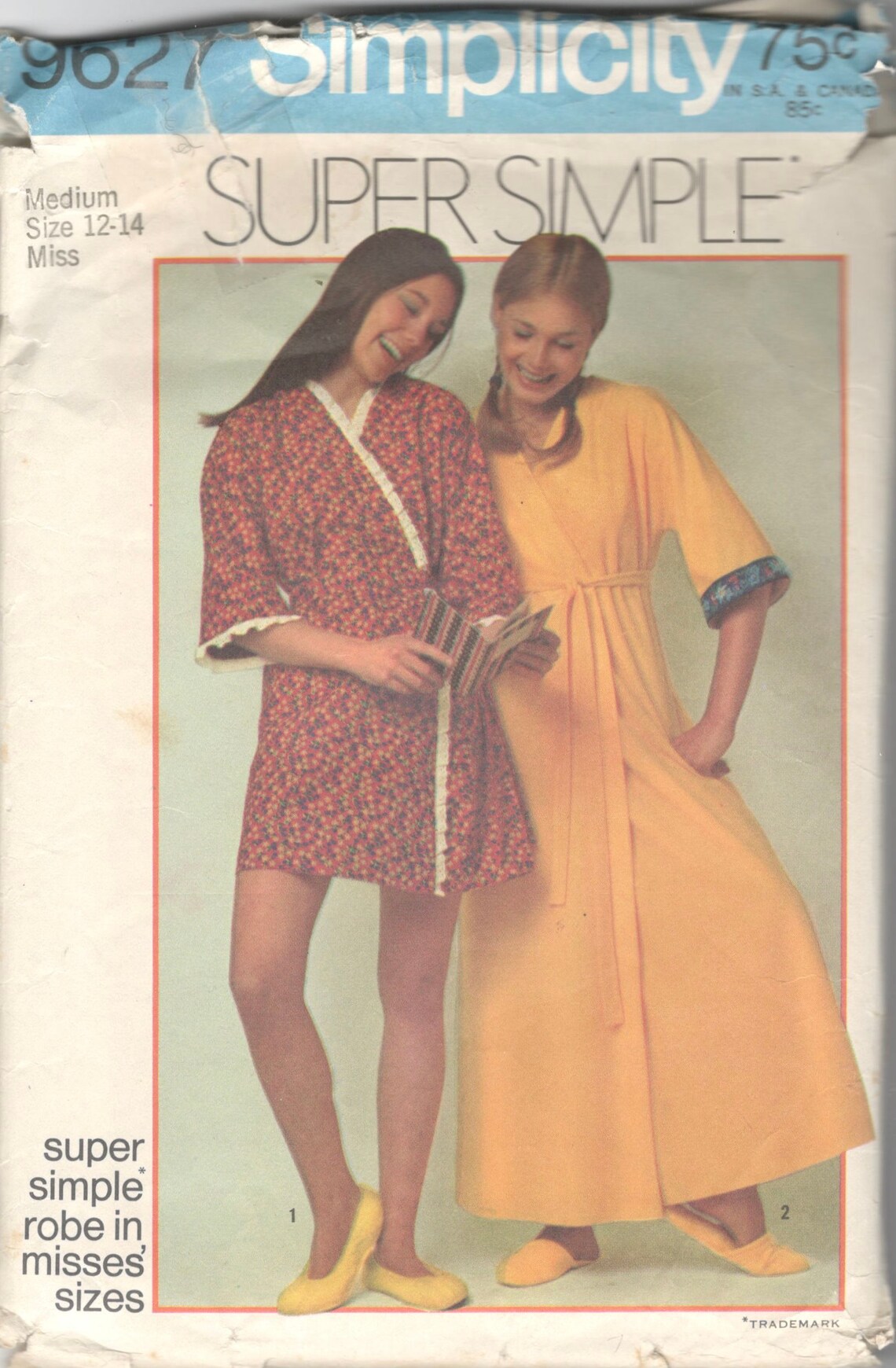 Simplicity 9627 1970s Misses Kimono Sleeve Robe Pattern Wrap and Tie ...