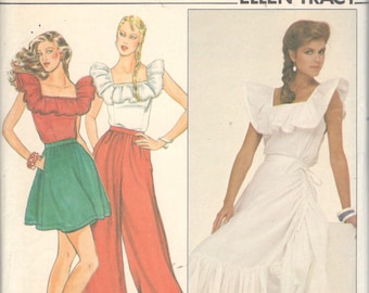 Butterick 6053 1980s Misses Square Neck Top and Tiered Skirt Pattern ...