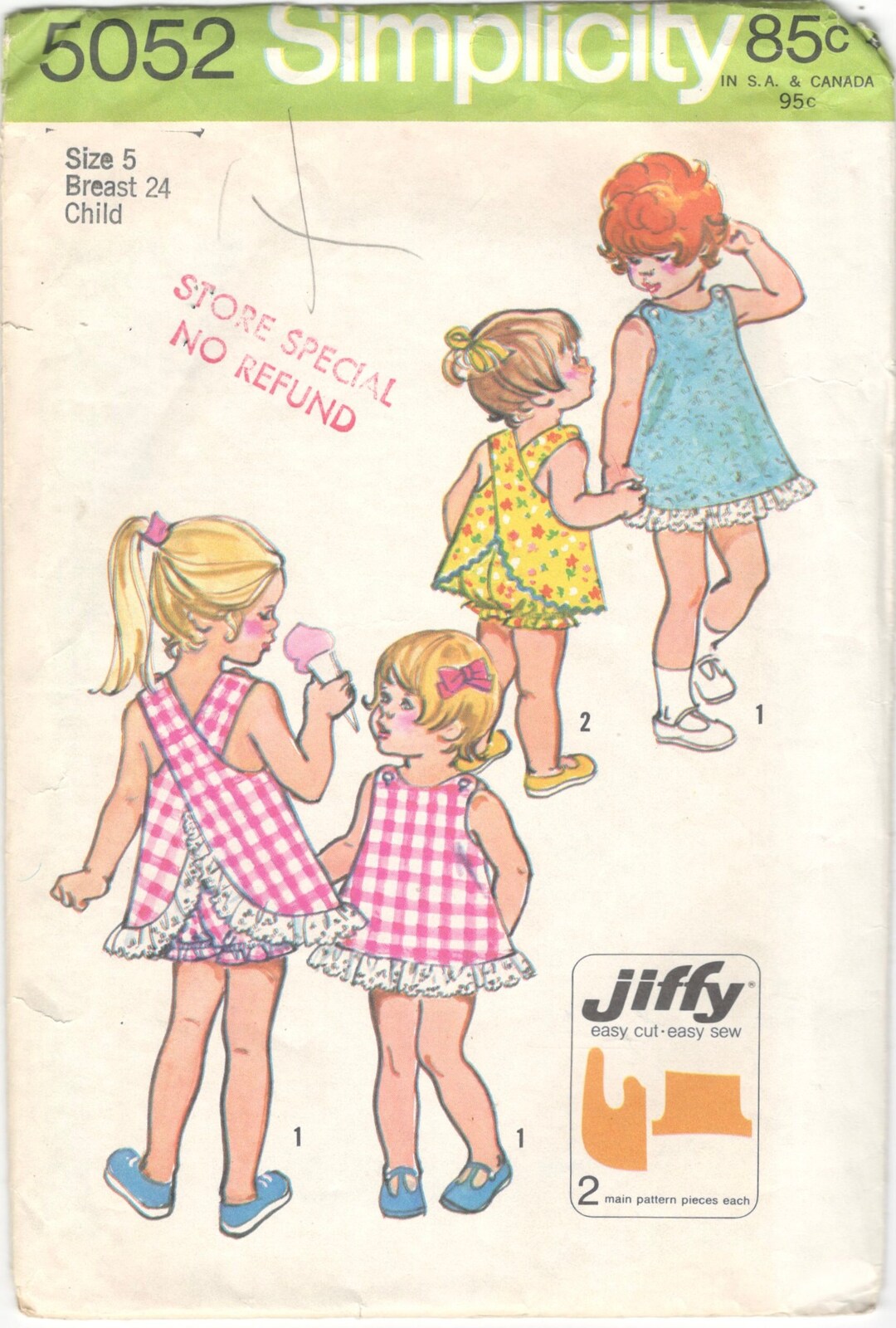 Simplicity 5052 1970s Toddlers Jiffy Criss Cross Dress Bloomers Pattern ...