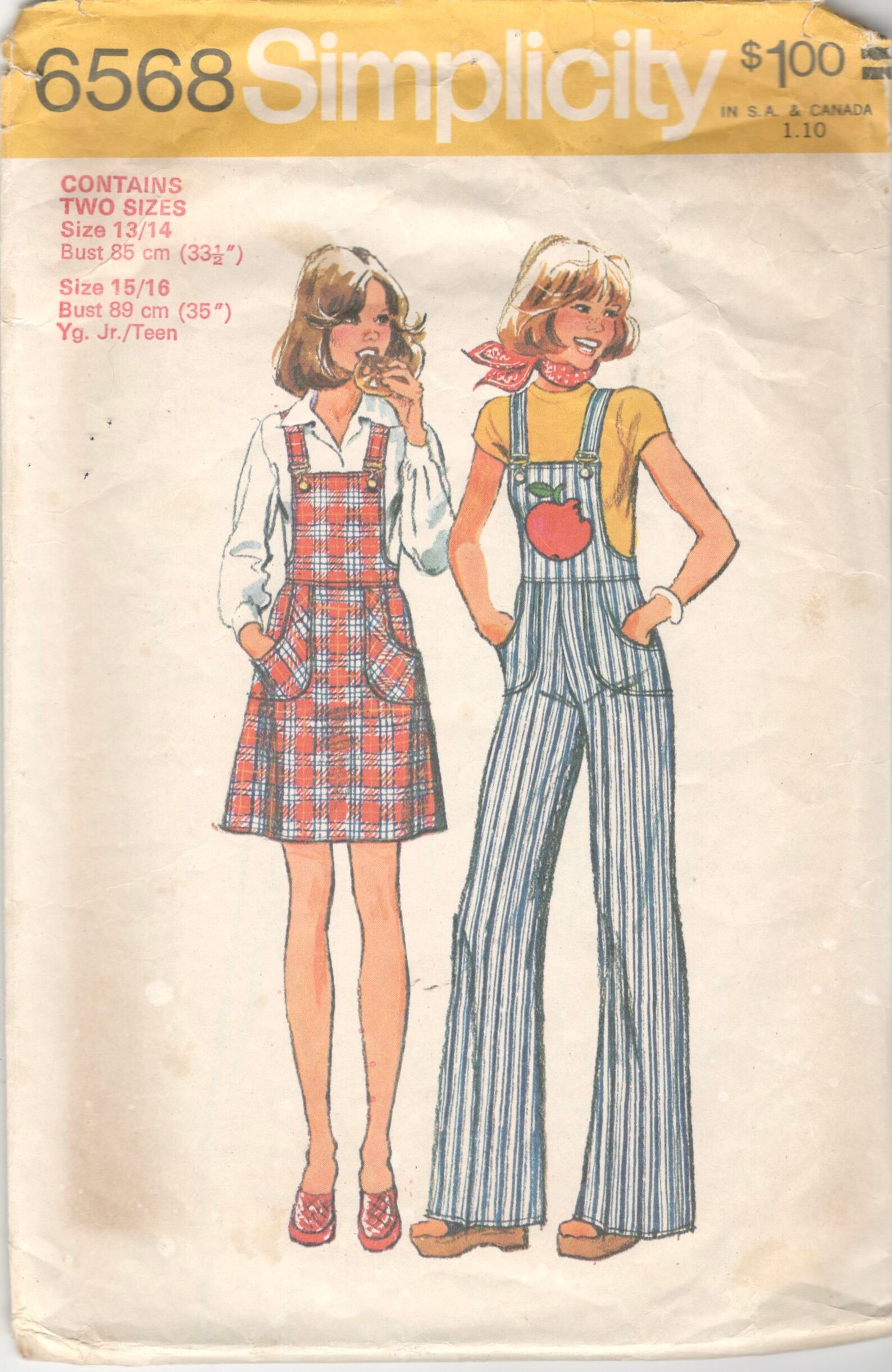 Simplicity 6568 1970s Bib Overalls Jumper Pattern Square Neck | Etsy