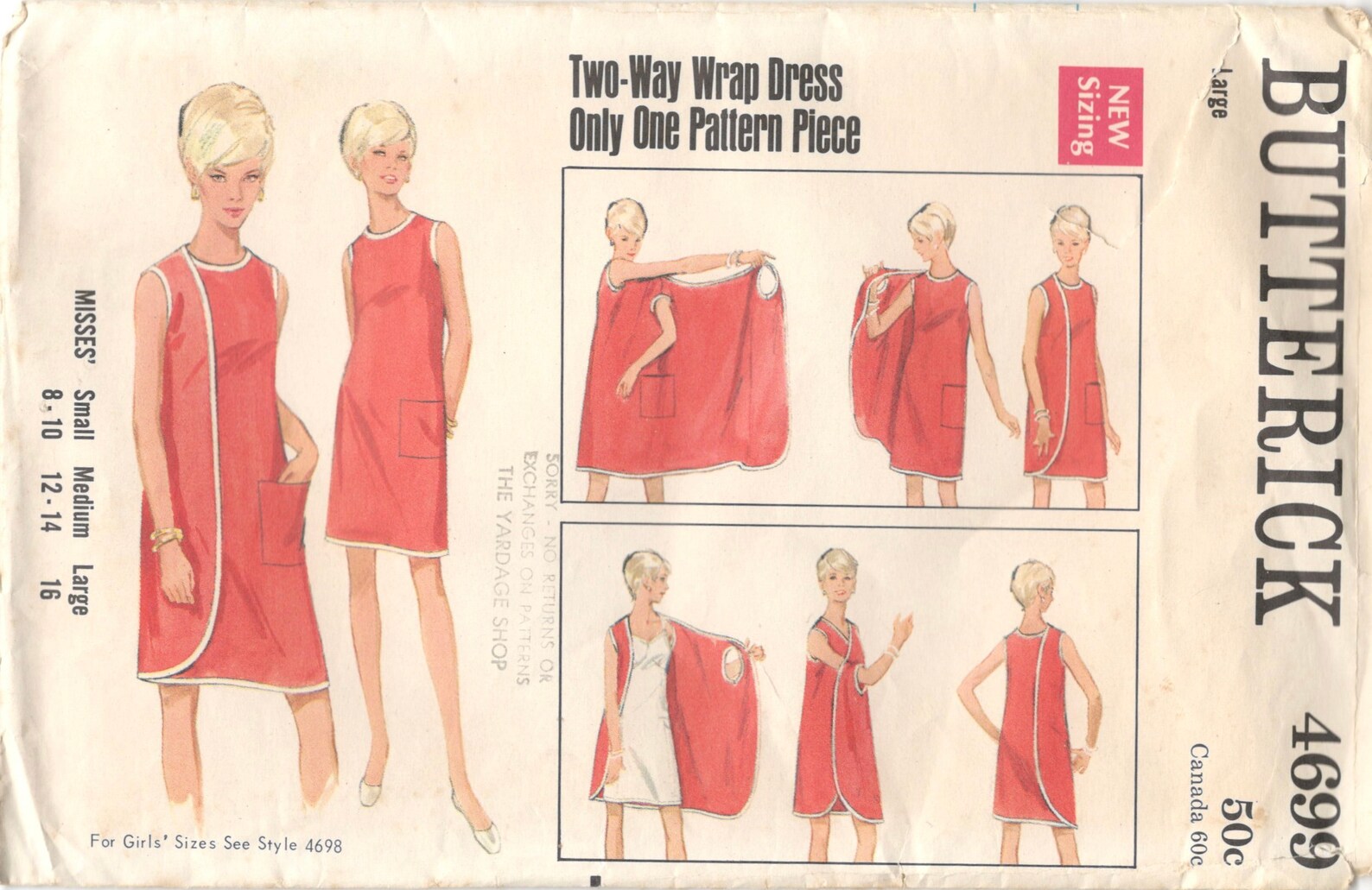 Butterick 4699 1960s Misses 3 Armhole Wrap Dress Pattern - Etsy